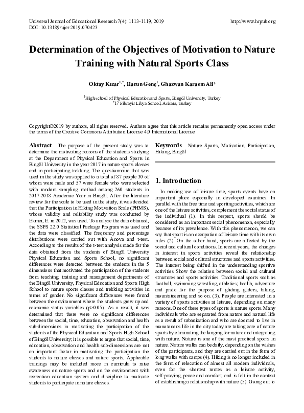 (PDF) Determination of the Objectives of Motivation to Nature Training ...