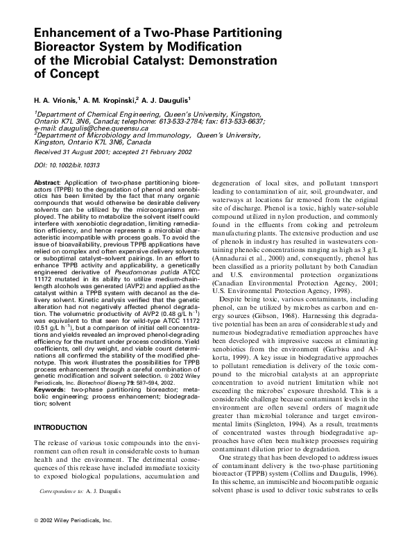 (PDF) Enhancement of a two-phase partitioning bioreactor system by ...