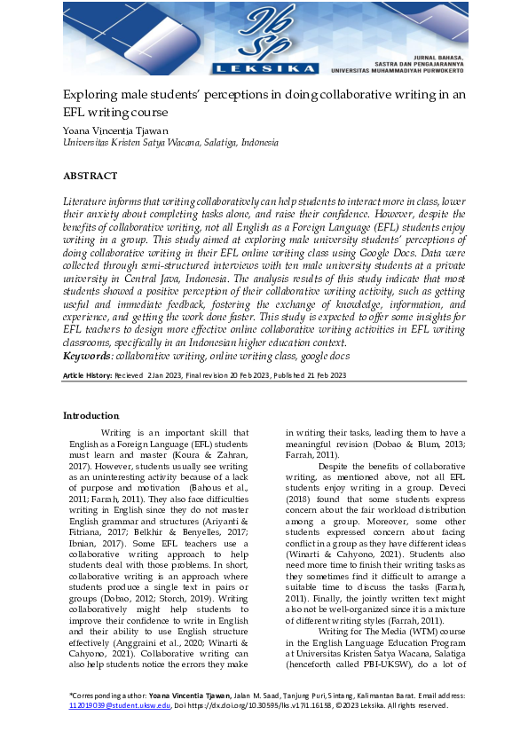 (PDF) Exploring male students' perceptions in doing collaborative ...