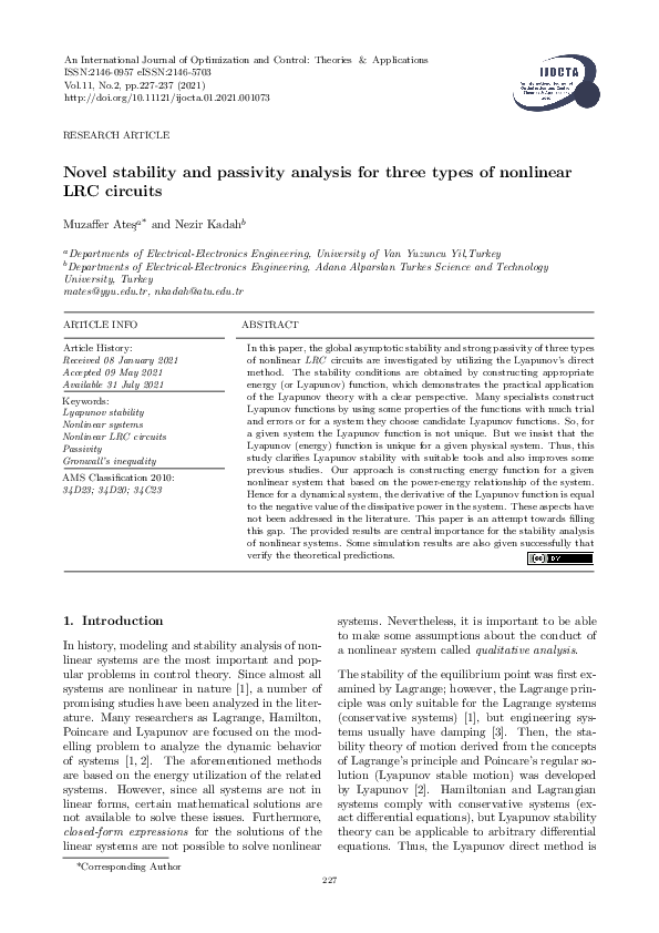 (PDF) Novel stability and passivity analysis for three types of nonlinear LRC circuits