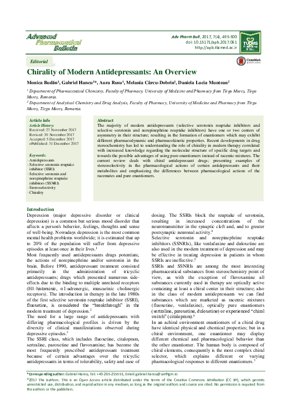 (PDF) Chirality of Modern Antidepressants: An Overview (PDF) Chirality of Modern Antidepressants: An Overview