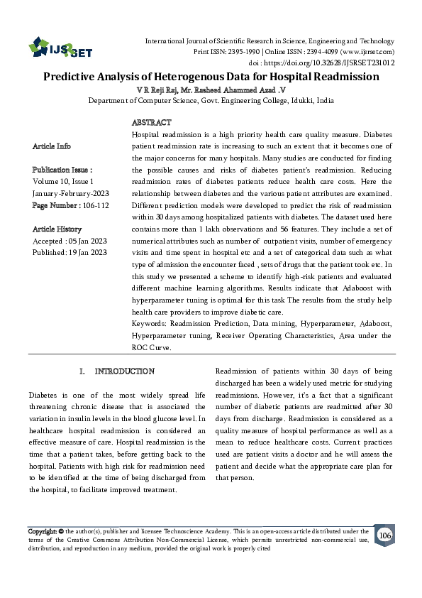 Pdf Diabetes Readmission Prediction Using Machine Learning