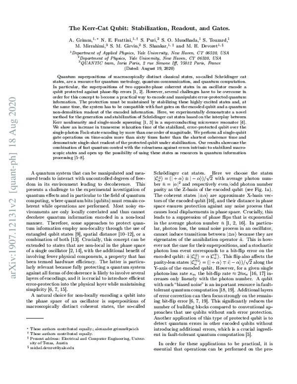 (PDF) Stabilization and operation of a Kerr-cat qubit
