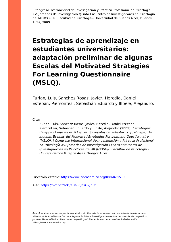 (PDF) Estrategias de aprendizaje en estudiantes universitarios ...