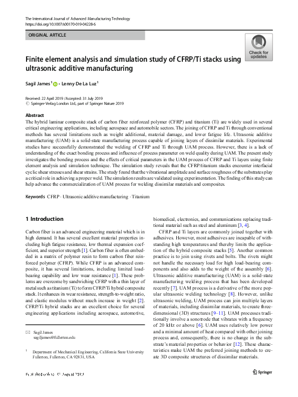 (PDF) Finite element analysis and simulation study of CFRP/Ti stacks using ultrasonic additive ...