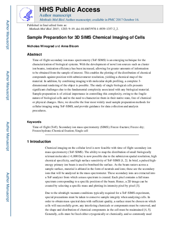 (PDF) Sample preparation for 3D SIMS chemical imaging of cells