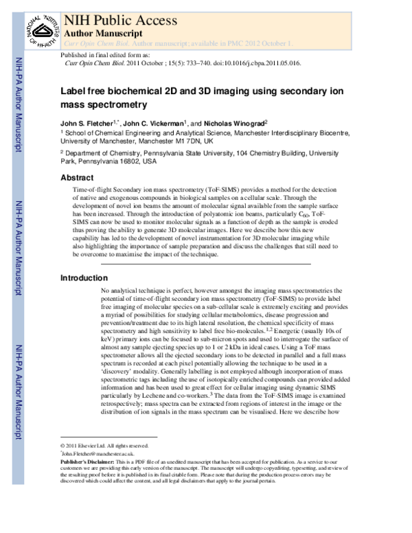 (PDF) Label free biochemical 2D and 3D imaging using secondary ion mass ...