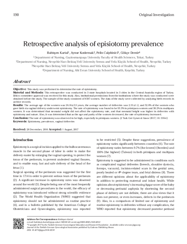 (PDF) Retrospective analysis of episiotomy prevalence (PDF) Retrospective analysis of episiotomy prevalence