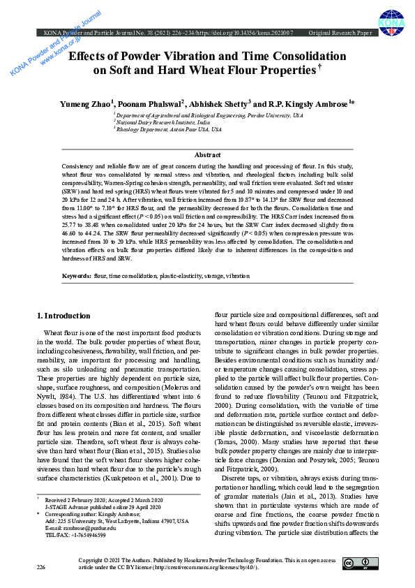 (PDF) Impact of Vibration and Compression on Wheat Flour Properties