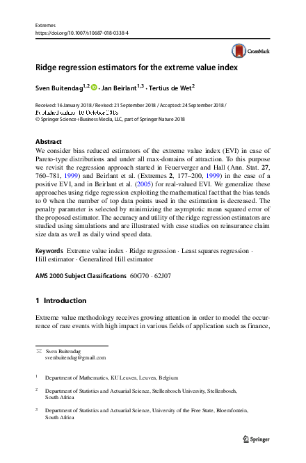 (PDF) Ridge regression estimators for the extreme value index