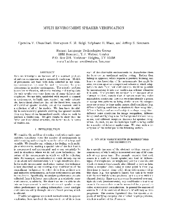 (PDF) Multi-environment speaker verification | Homayoon Beigi ...