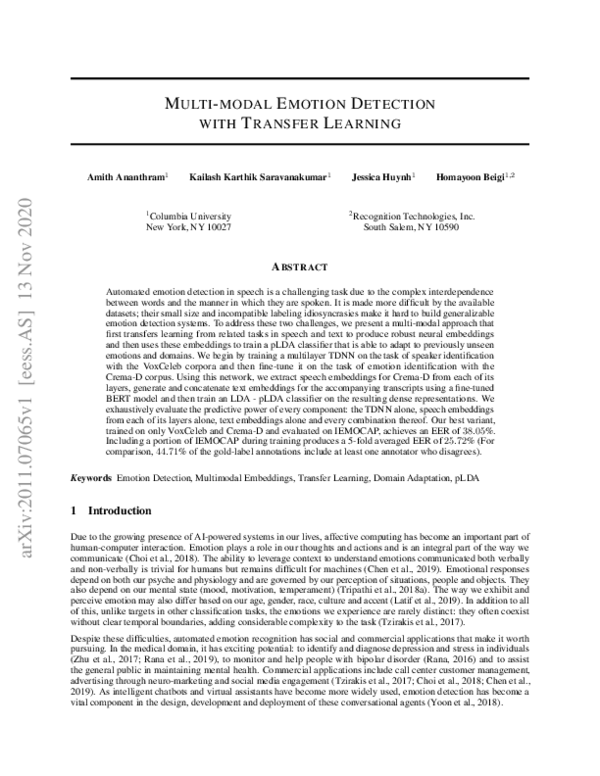 (PDF) Multi-Modal Emotion Detection with Transfer Learning