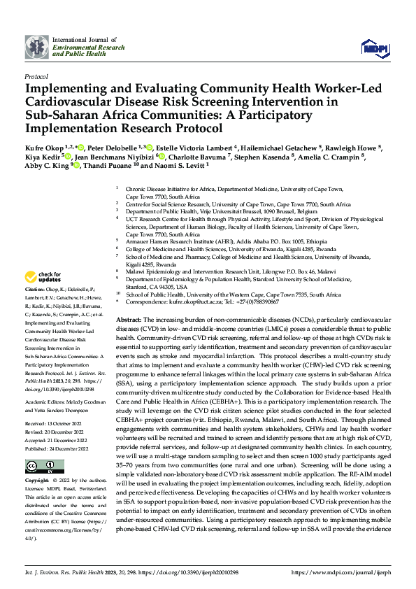 (PDF) Implementing and Evaluating Community Health Worker-Led Cardiovascular Disease Risk ...
