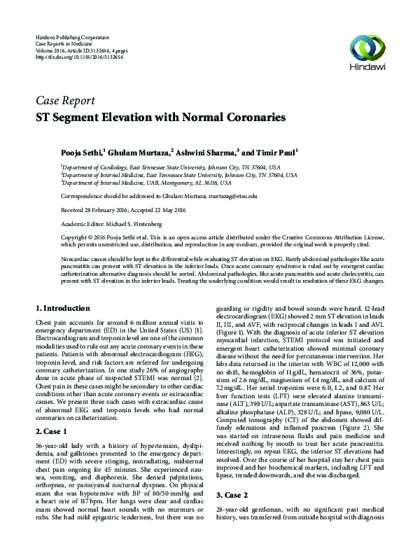 (PDF) ST Segment Elevation with Normal Coronaries