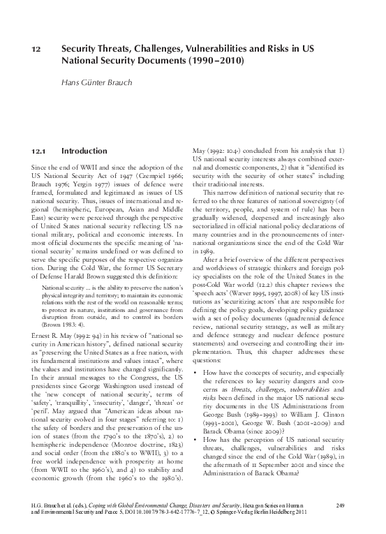 Pdf Security Threats Challenges Vulnerabilities And Risks In Us National Security Documents