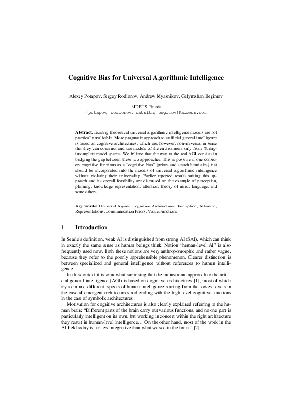 (PDF) Cognitive Bias for Universal Algorithmic Intelligence