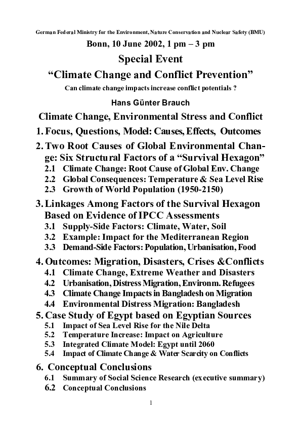 (PDF) Climate Change, Environmental Stress and Conflict