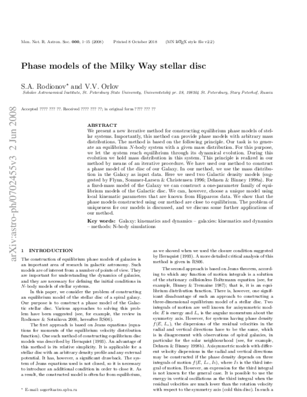 (PDF) Phase models of the Milky Way stellar disc