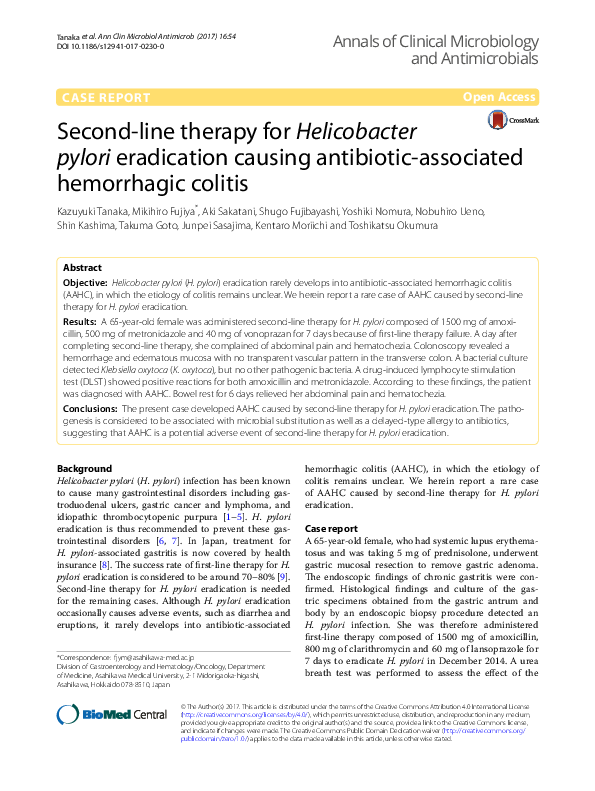 (PDF) Second-line therapy for Helicobacter pylori eradication causing ...