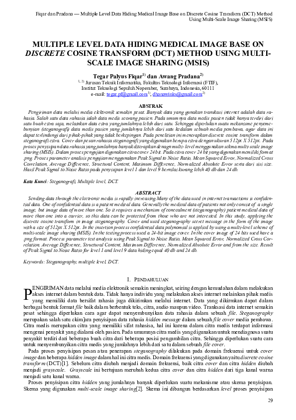 (PDF) Multiple Level Data Hiding Medical Image Base on Discrete Cosine Transform (DCT) Method ...