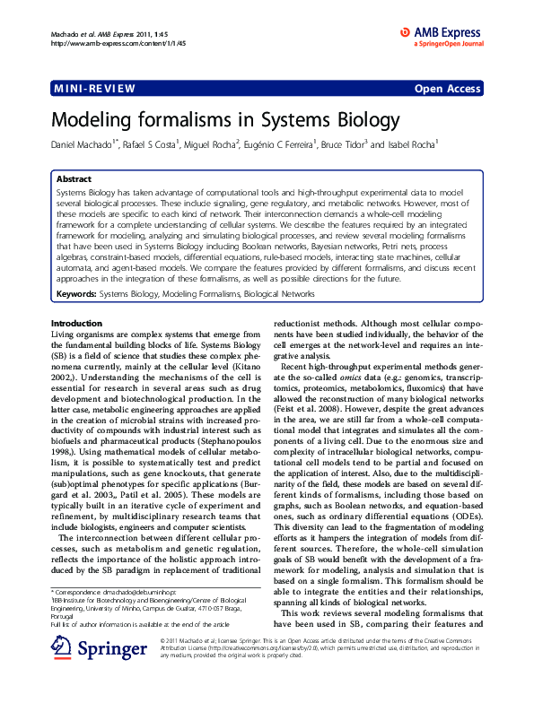 (PDF) Modeling formalisms in Systems Biology | RAFAEL SCHNEIDER COSTA - Academia.edu