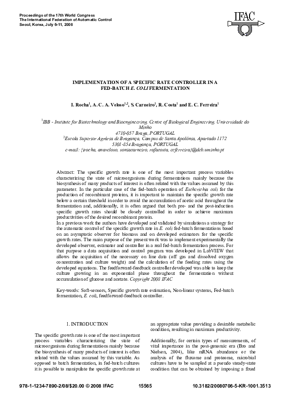 Pdf Implementation Of A Specific Rate Controller In A Fed Batch E