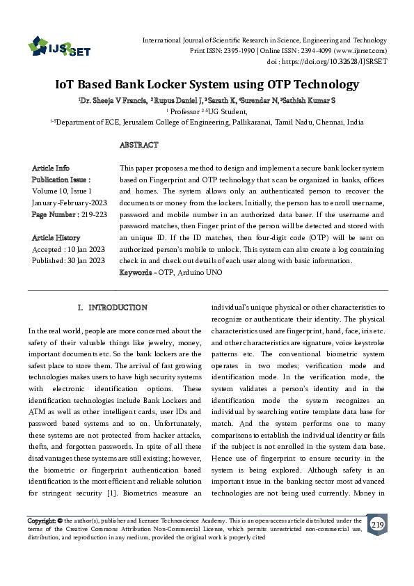 (PDF) IoT Based Bank Locker System using OTP Technology