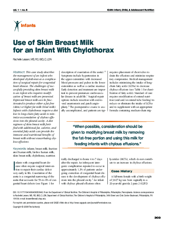 (PDF) Use of Skim Breast Milk for an Infant With Chylothorax