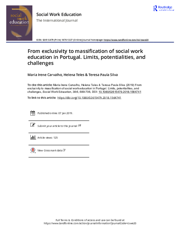 (PDF) From exclusivity to massification of social work education in ...