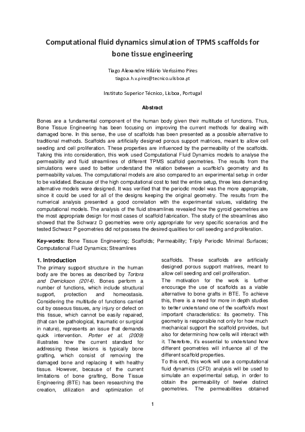 Pdf Computational Fluid Dynamics Simulation Of Tpms Scaffolds For Bone Tissue Engineering
