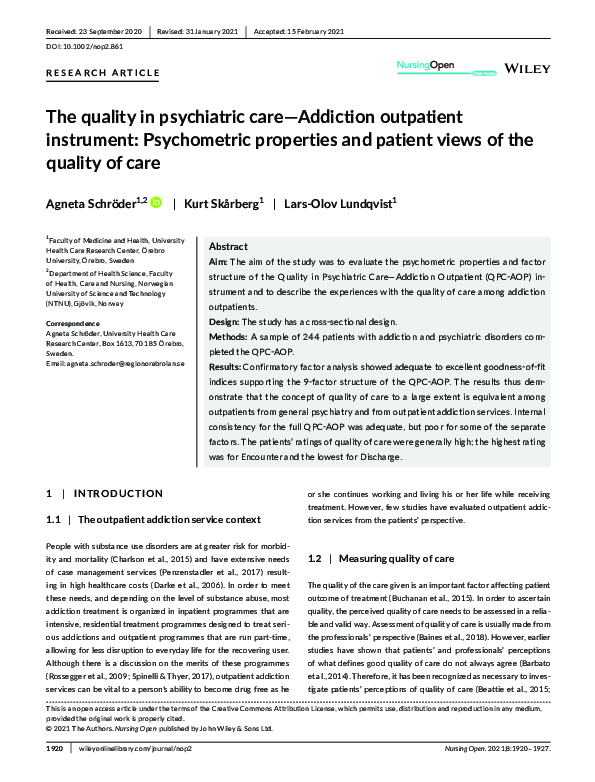 (PDF) The quality in psychiatric care—Addiction outpatient instrument ...