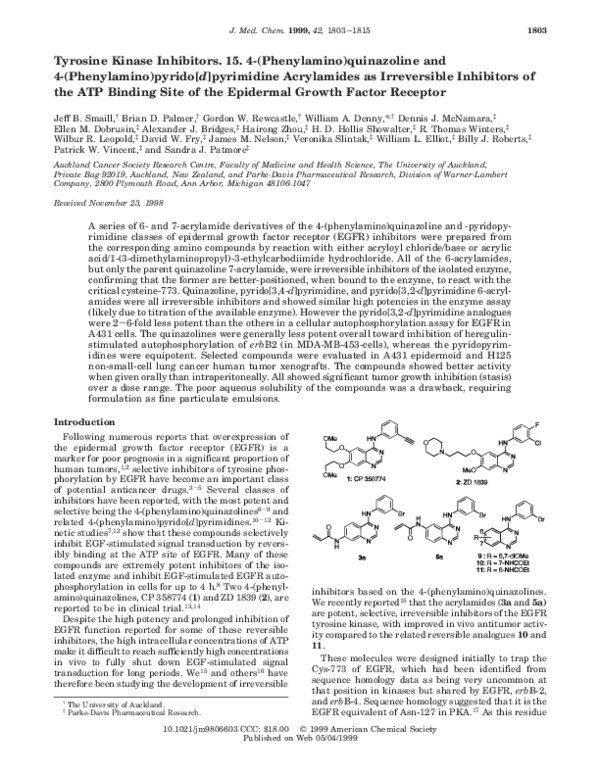 (PDF) Tyrosine Kinase Inhibitors. 15. 4-(Phenylamino)quinazoline and 4 ...