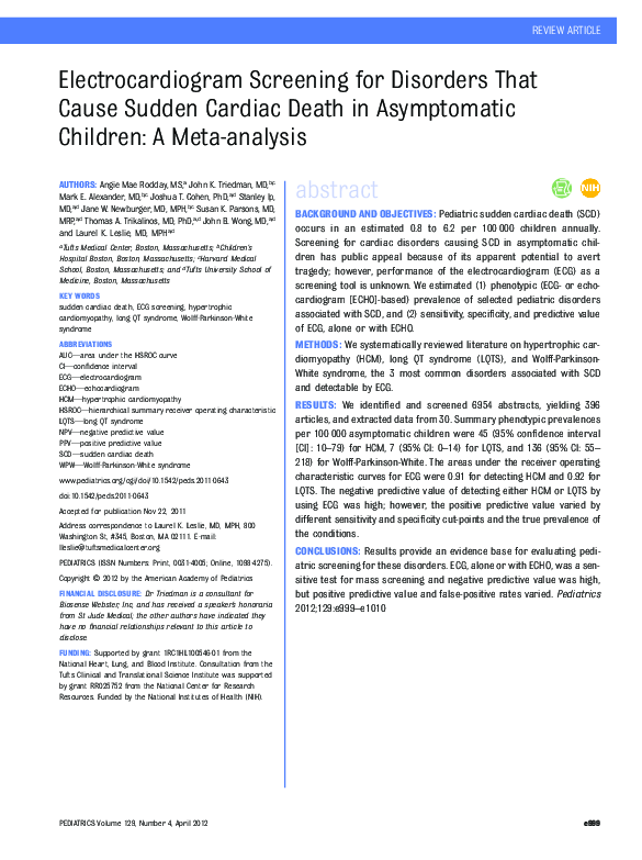 (PDF) Electrocardiogram Screening for Disorders That Cause Sudden ...