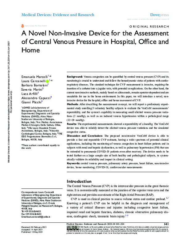 (PDF) A Novel Non-Invasive Device for the Assessment of Central Venous ...