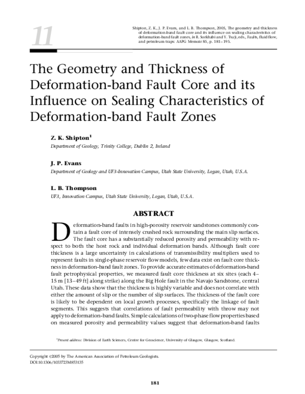 (PDF) The Geometry and thickness of deformation-band fault core and its ...