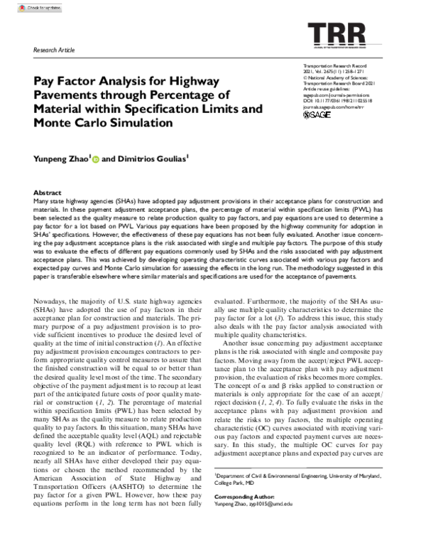 (PDF) Pay Factor Analysis for Highway Pavements through Percentage of ...