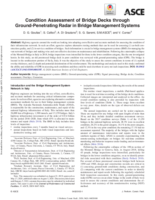 (PDF) Condition Assessment of Bridge Decks through Ground-Penetrating Radar in Bridge Management ...