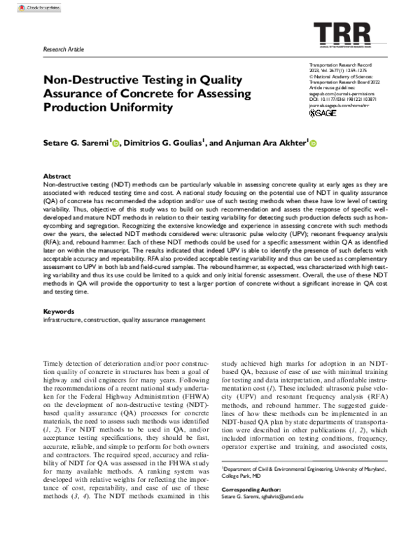 (PDF) Non-Destructive Testing in Quality Assurance of Concrete for ...