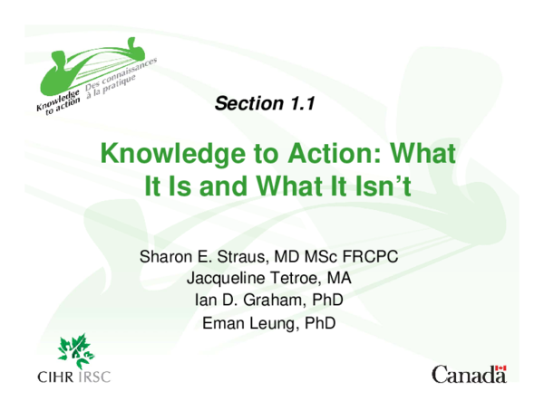 (PDF) 1.1 Knowledge to action: what it is and what it isn't