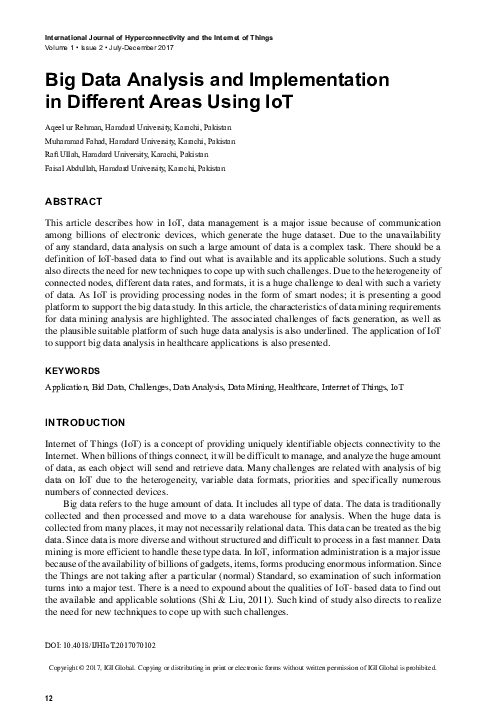 (PDF) Big Data Analysis and Implementation in Different Areas Using IoT