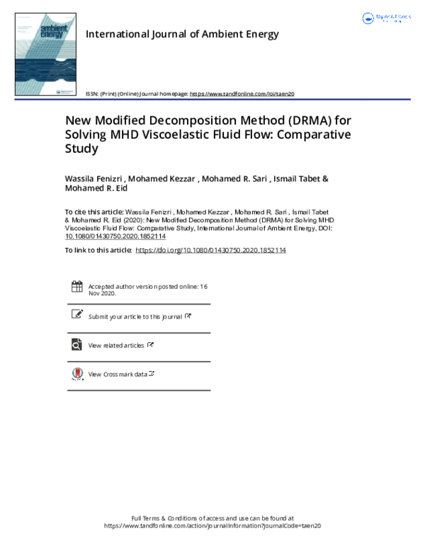 (PDF) New modified decomposition method (DRMA) for solving MHD viscoelastic fluid flow ...