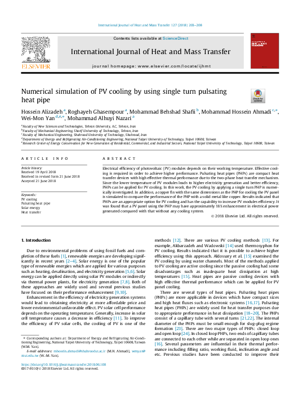 Pdf Numerical Simulation Of Pv Cooling By Using Single Turn Pulsating