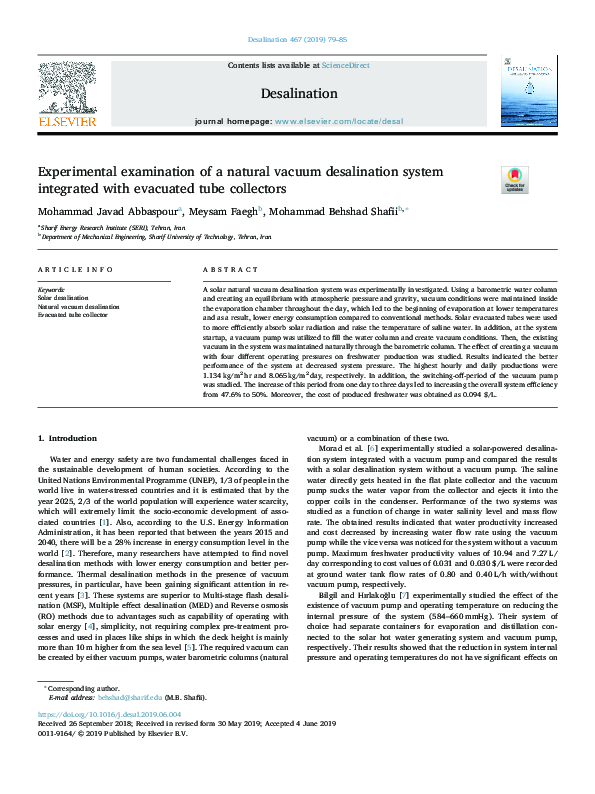 (PDF) Experimental examination of a natural vacuum desalination system ...