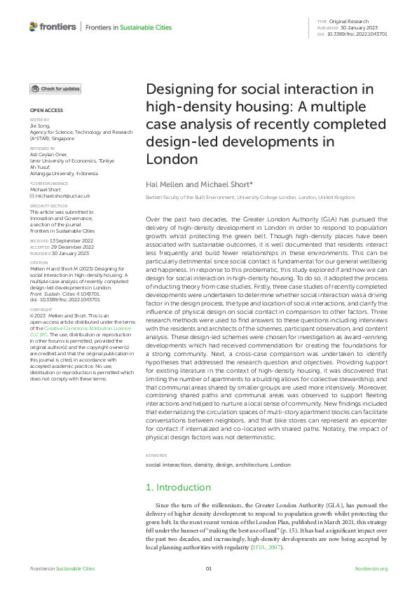 (PDF) Designing for social interaction in high-density housing: A multiple case analysis of ...