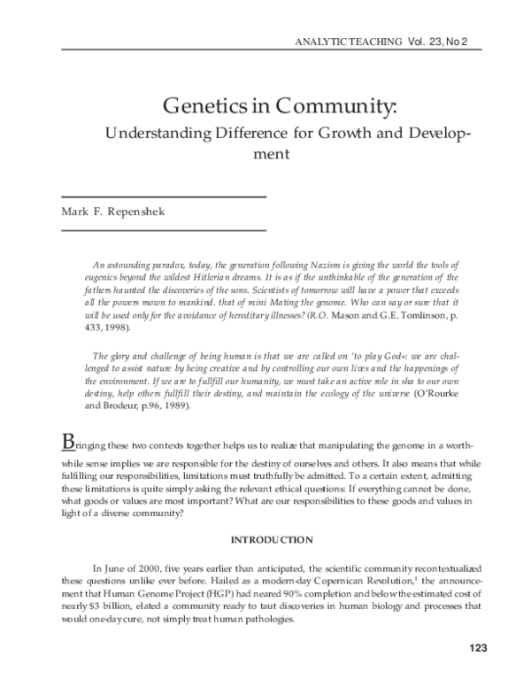 (PDF) Genetics in Community: Understanding Difference for Growth and ...