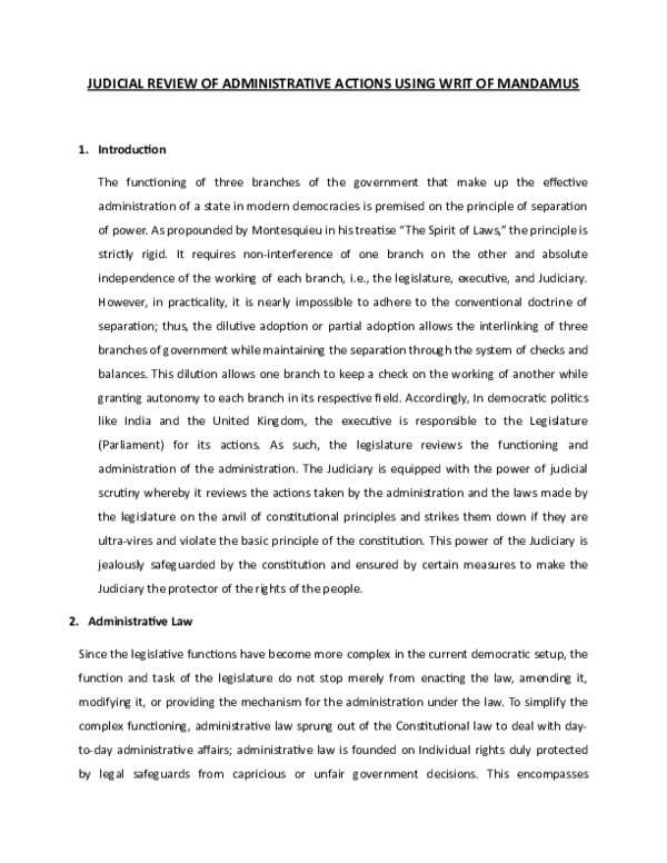 (DOC) JUDICIAL REVIEW OF ADMINISTRATIVE ACTIONS USING WRIT OF MANDAMUS