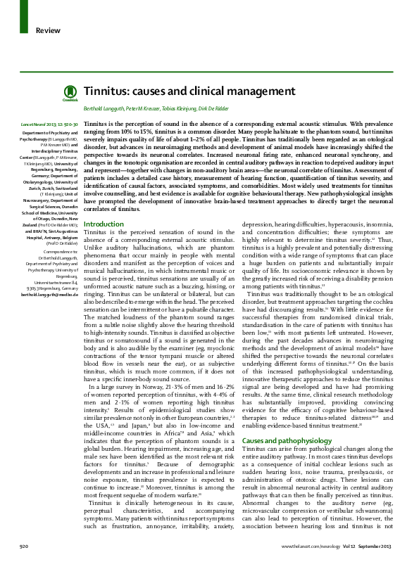 (PDF) Tinnitus: causes and clinical management