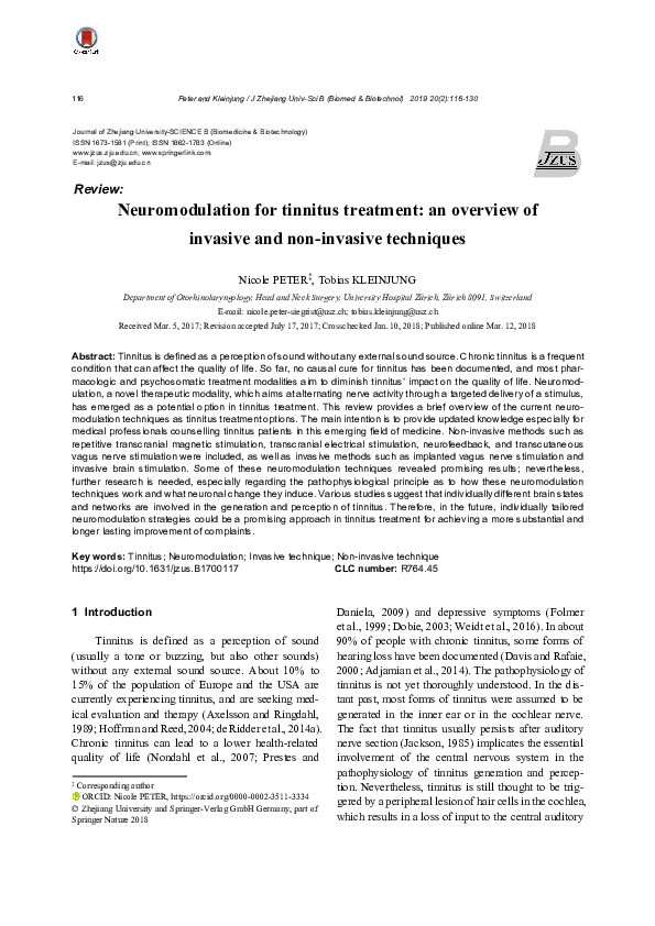 (PDF) Neuromodulation for tinnitus treatment: an overview of invasive and non-invasive ...