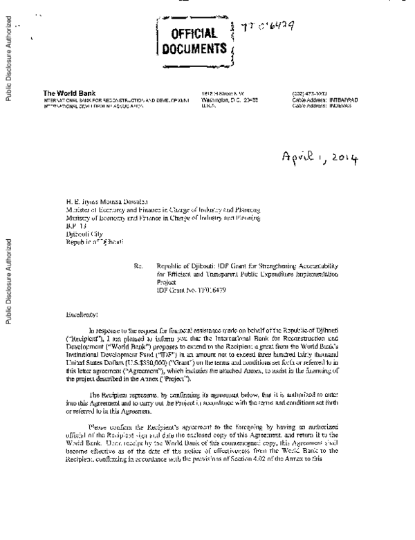 (PDF) Official Documents- Agreement for IDF Grant TF016479