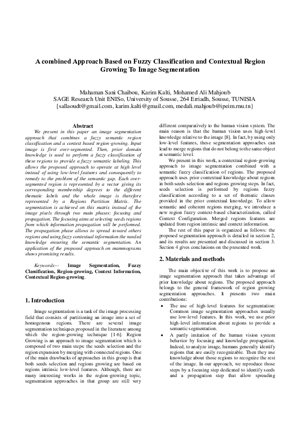 (PDF) A Combined Approach Based on Fuzzy Classification and Contextual Region Growing to Image ...